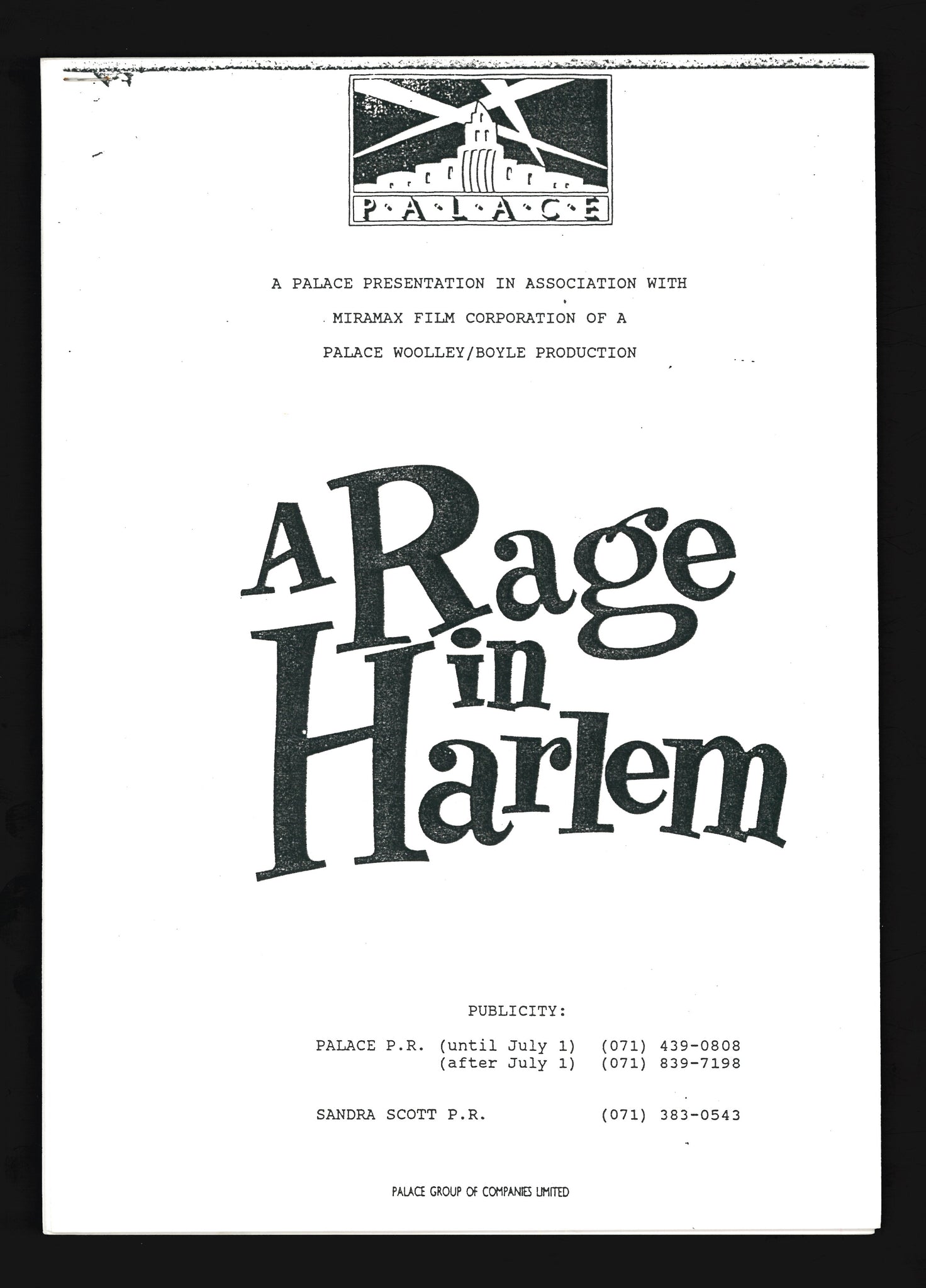 Rage In Harlem, 1991 Press Kit – Vintage Magazine Company
