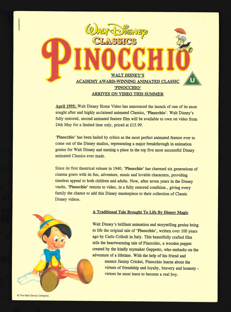 Pinocchio Video 1995 Press Kit – Vintage Magazine Company