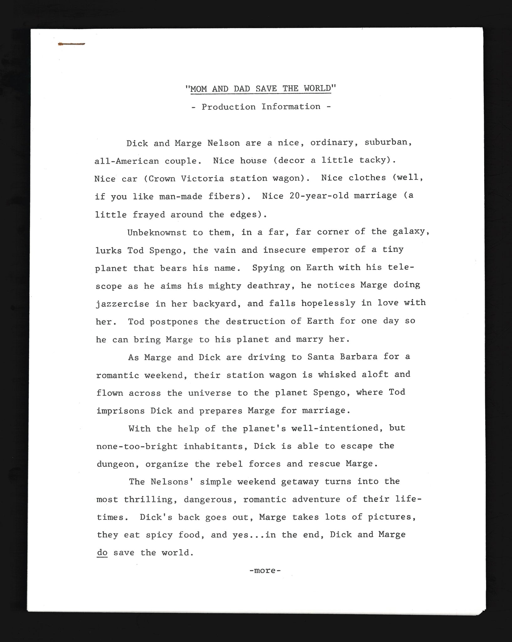 Mom and Dad Save the World, 1992 Press Kit – Vintage Magazine Company