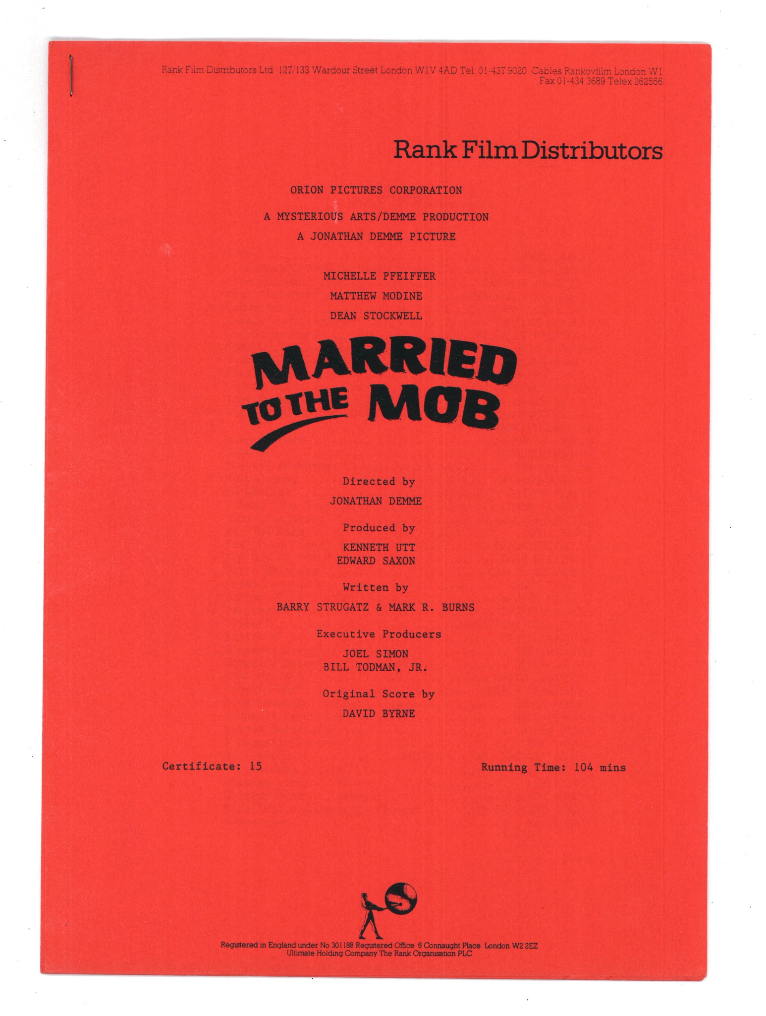 Married To The Mob, 1988 Press Kit – Vintage Magazine Company