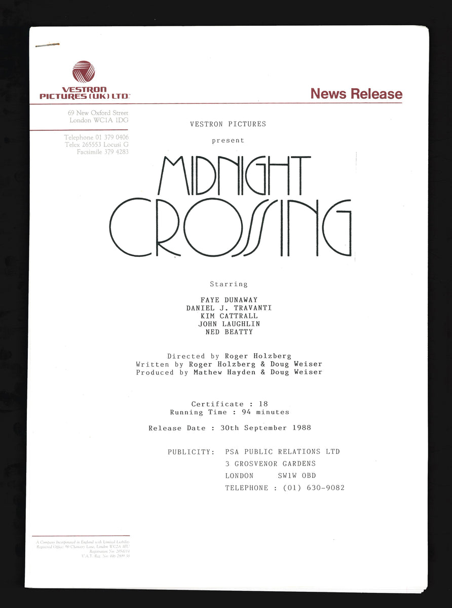 Midnight Crossing, 1988 Press Kit – Vintage Magazine Company