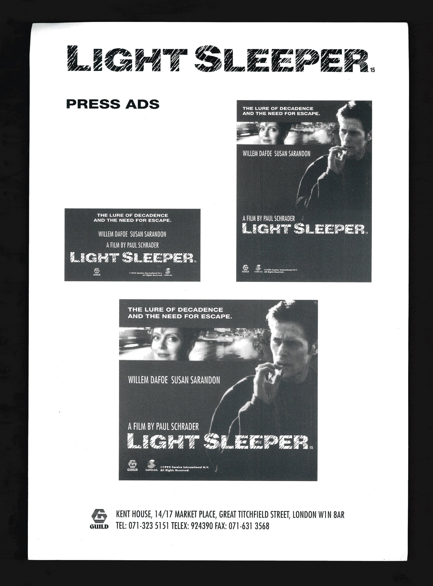 Light Sleeper, 1992 Press Kit – Vintage Magazine Company