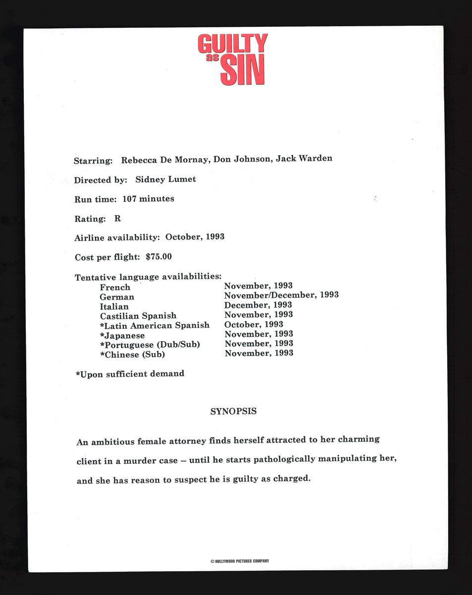 Guilty as Sin, 1993 Press Kit – Vintage Magazine Company