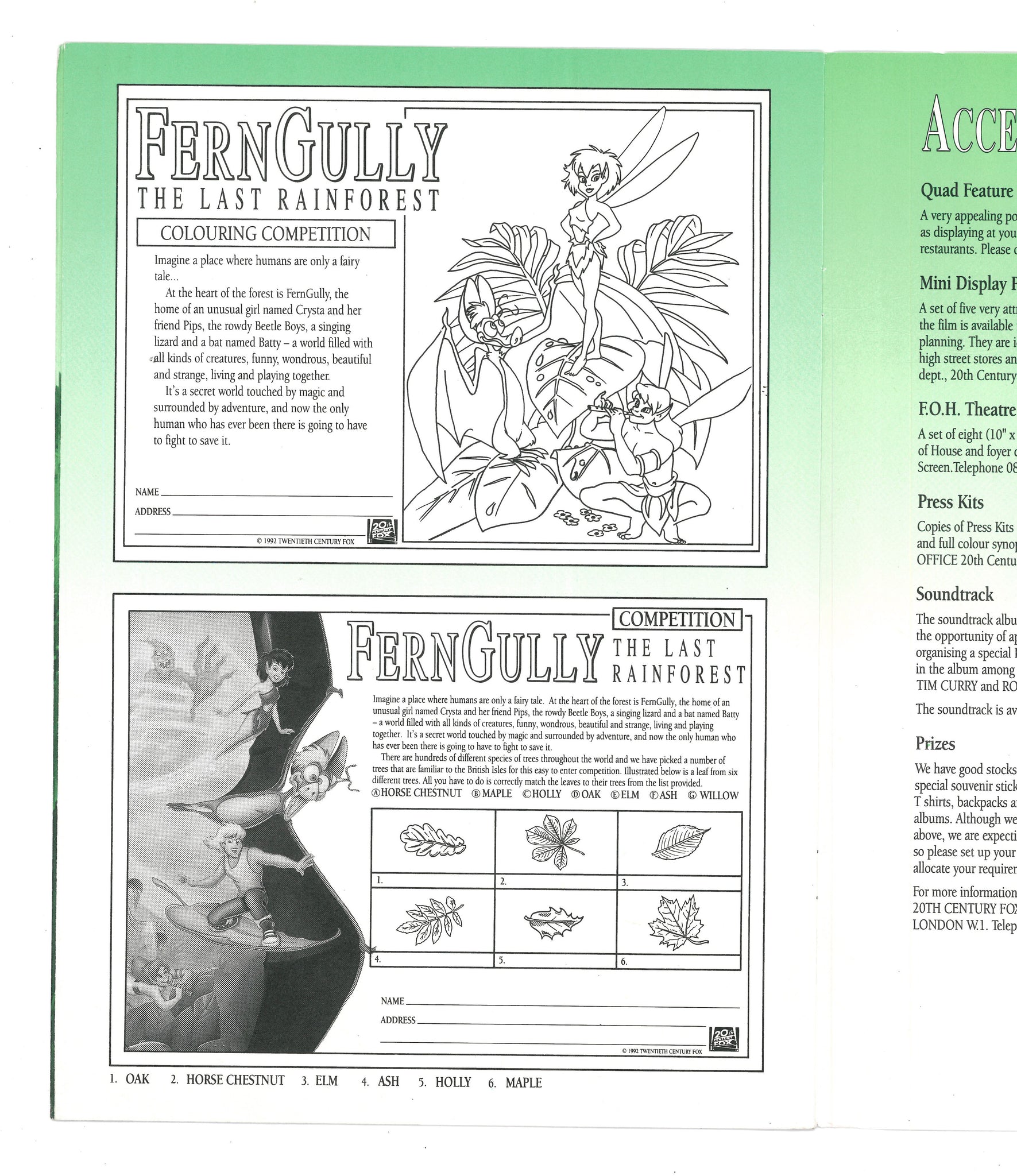 FernGully: The Last Rainforest, 1992 Press Kit – Vintage Magazine Company