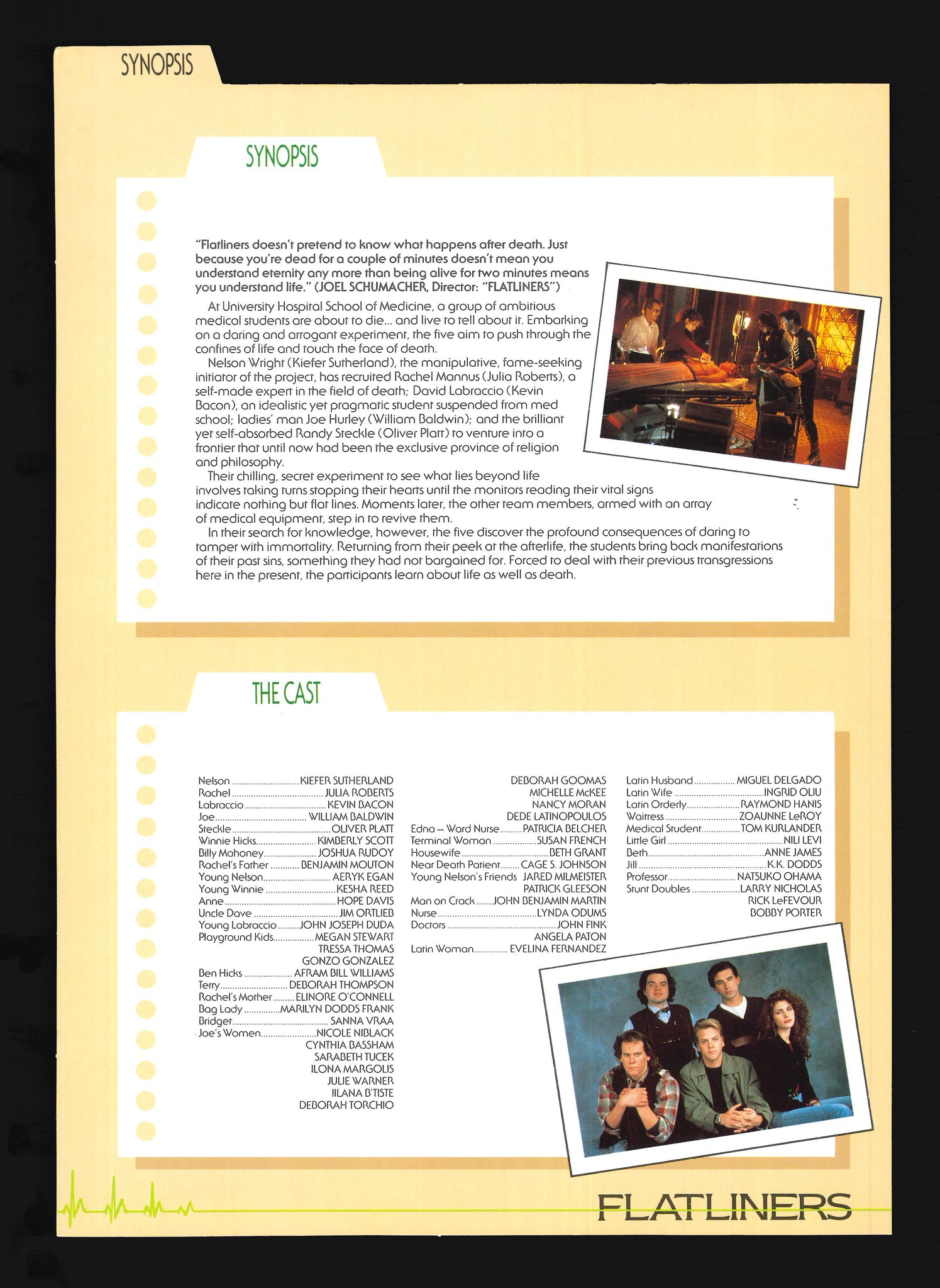 Flatliners, 1990 Press Kit – Vintage Magazine Company