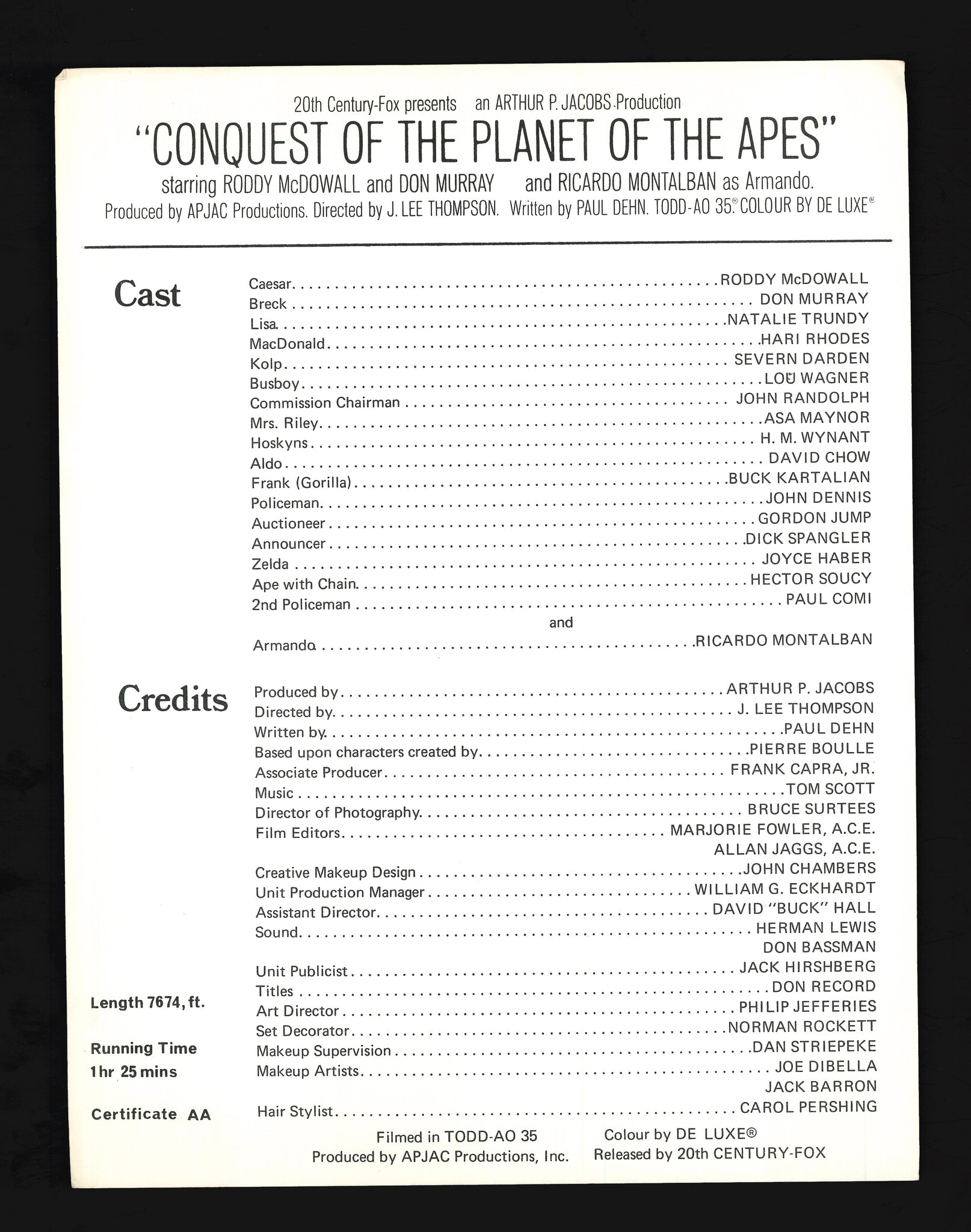 Conquest of the Planet of the Apes, 1972 Press Kit – Vintage Magazine ...